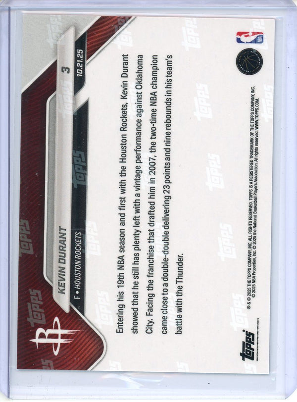 2025-26 Topps Now Kevin Durant Gold /25 Rockets Debut Game 3